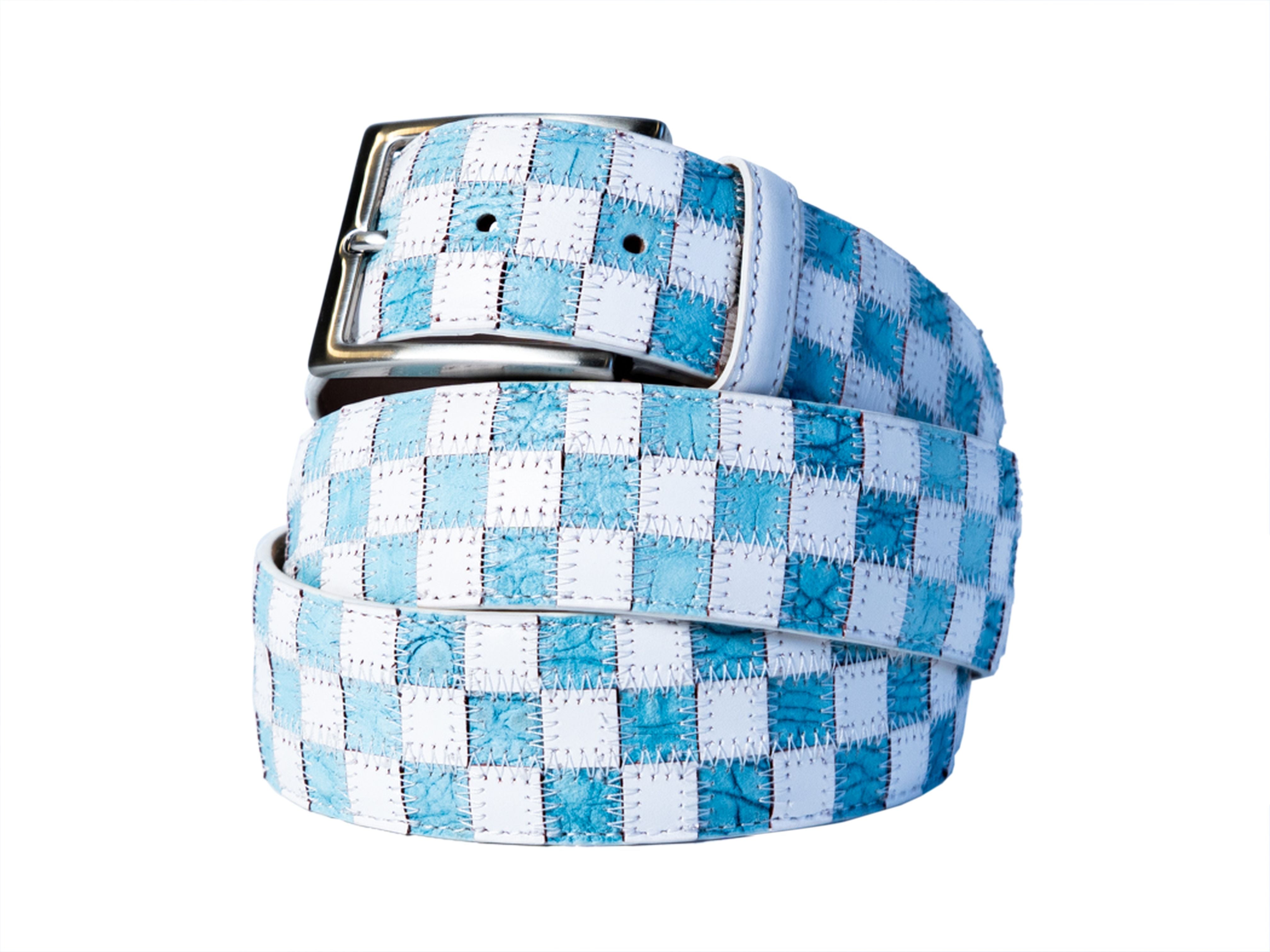 Limited Edition Duo-Skin Alligator Calf Patchwork Belt Sky Blue/White ...